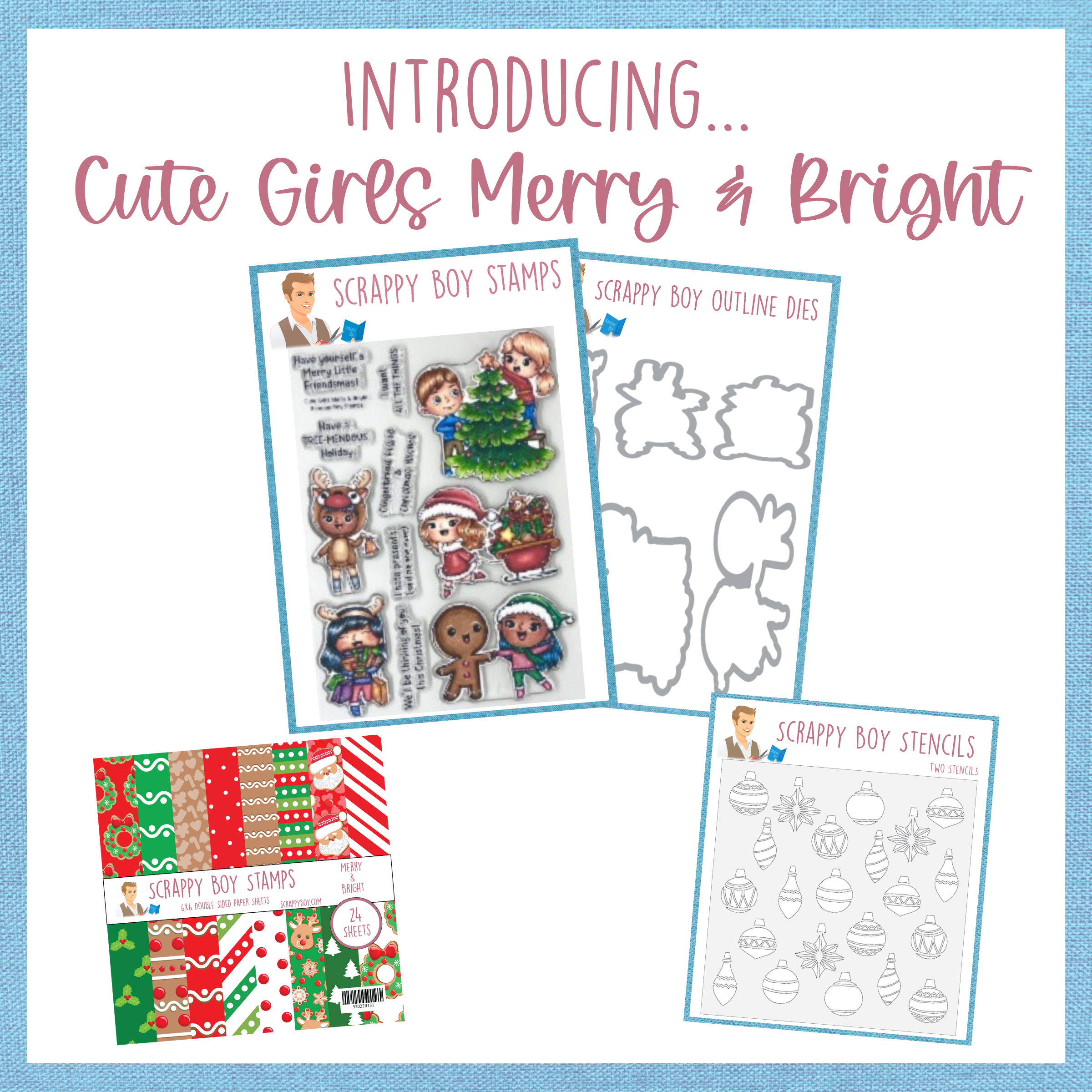 Cute Girls Merry & Bright Get it now - Scrappy Boy Stamps
