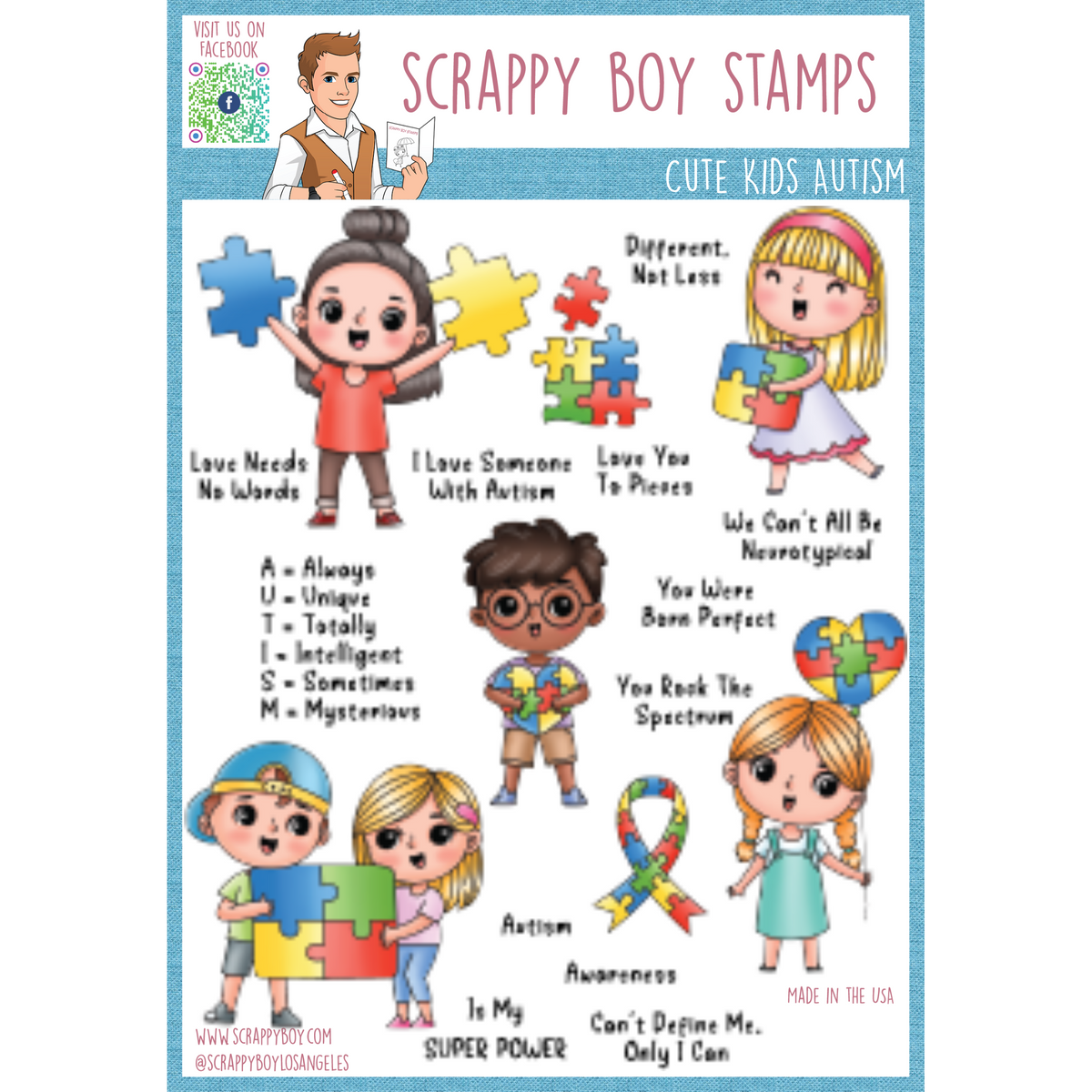 Cute Kids Autism Awareness - 6x8 Stamp Set - Scrappy Boy Stamps