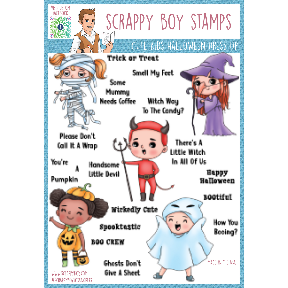 Cute Kids Halloween Dress Up - 6x8 Stamp Set - Scrappy Boy Stamps