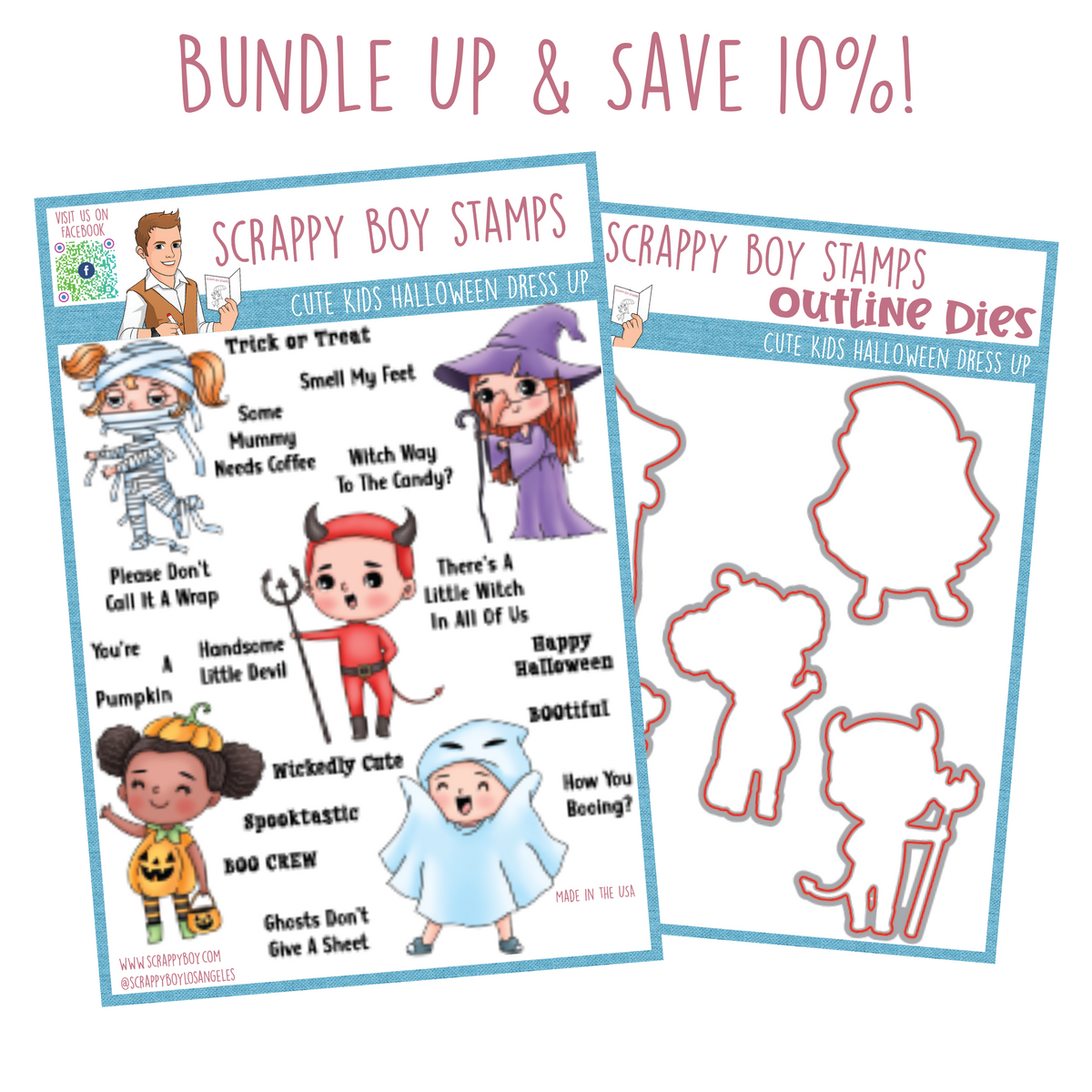 Bundle - Cute Kids Halloween Dress Up Stamp & Outline Dies - Scrappy ...
