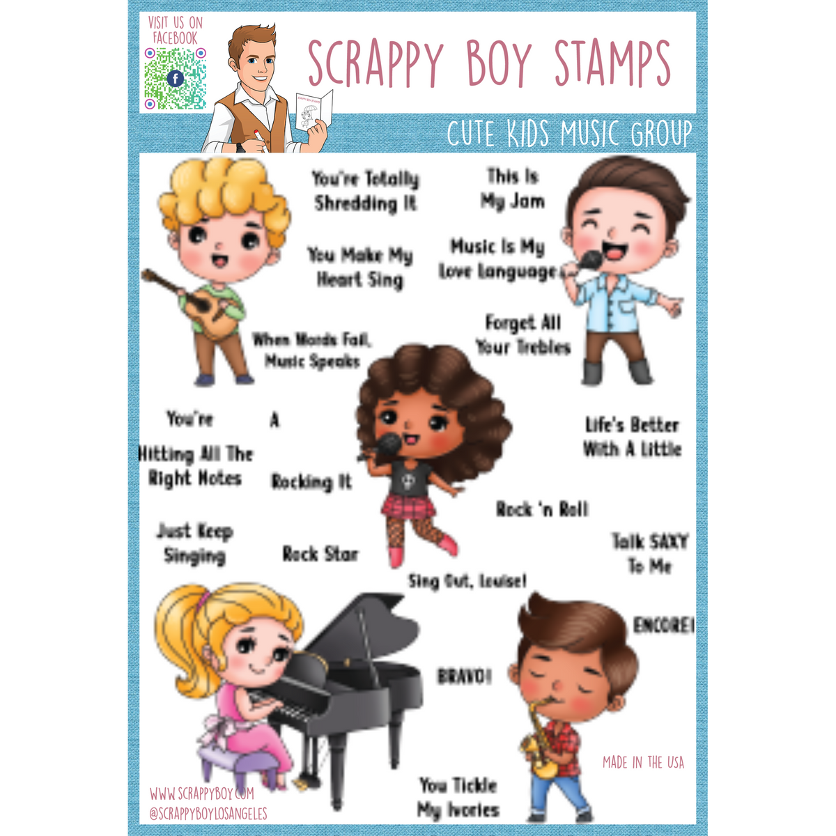 Cute Kids Music Group - 6x8 Stamp Set - Scrappy Boy Stamps