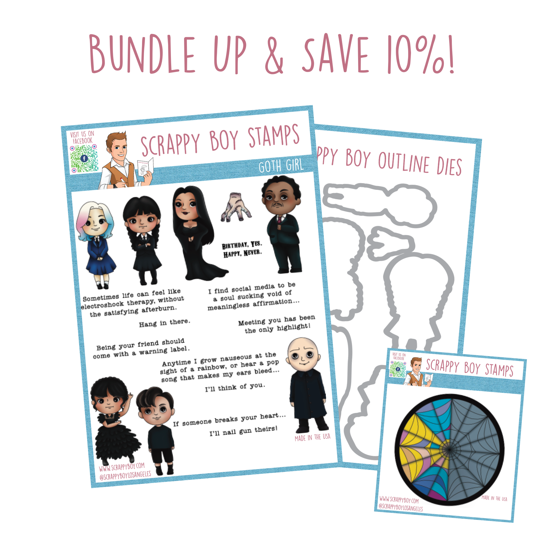 Bundle - Goth Girl Stamps & Outline Dies - Scrappy Boy Stamps