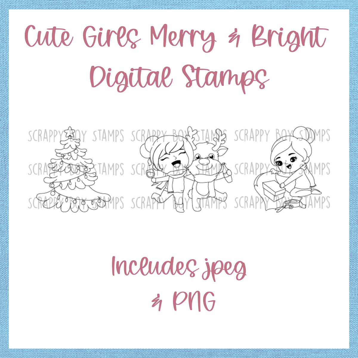 Cute Girls Merry & Bright - DIGITAL STAMP - Scrappy Boy Stamps