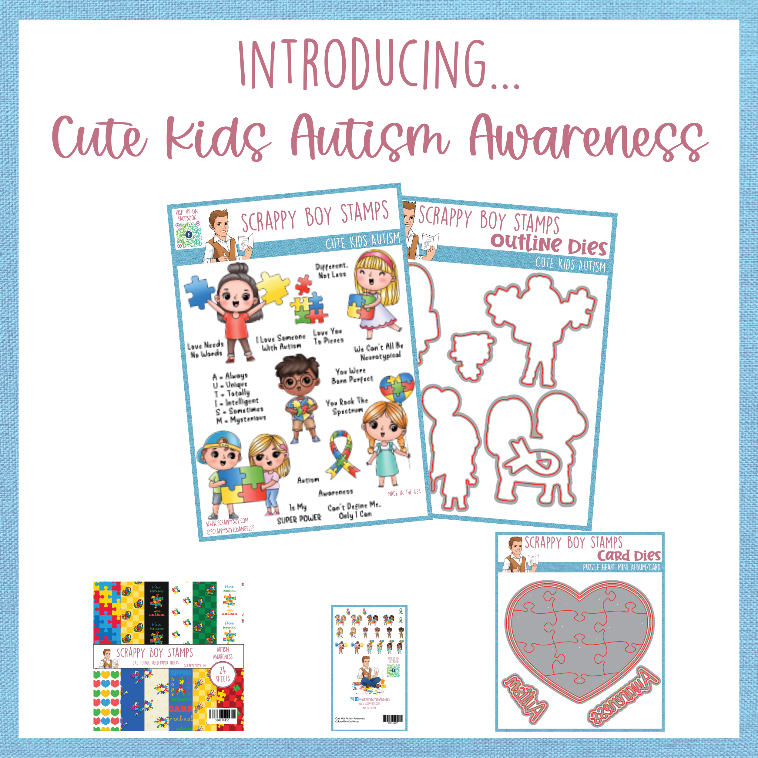 Cute Kids Autism Awareness – Scrappy Boy Stamps