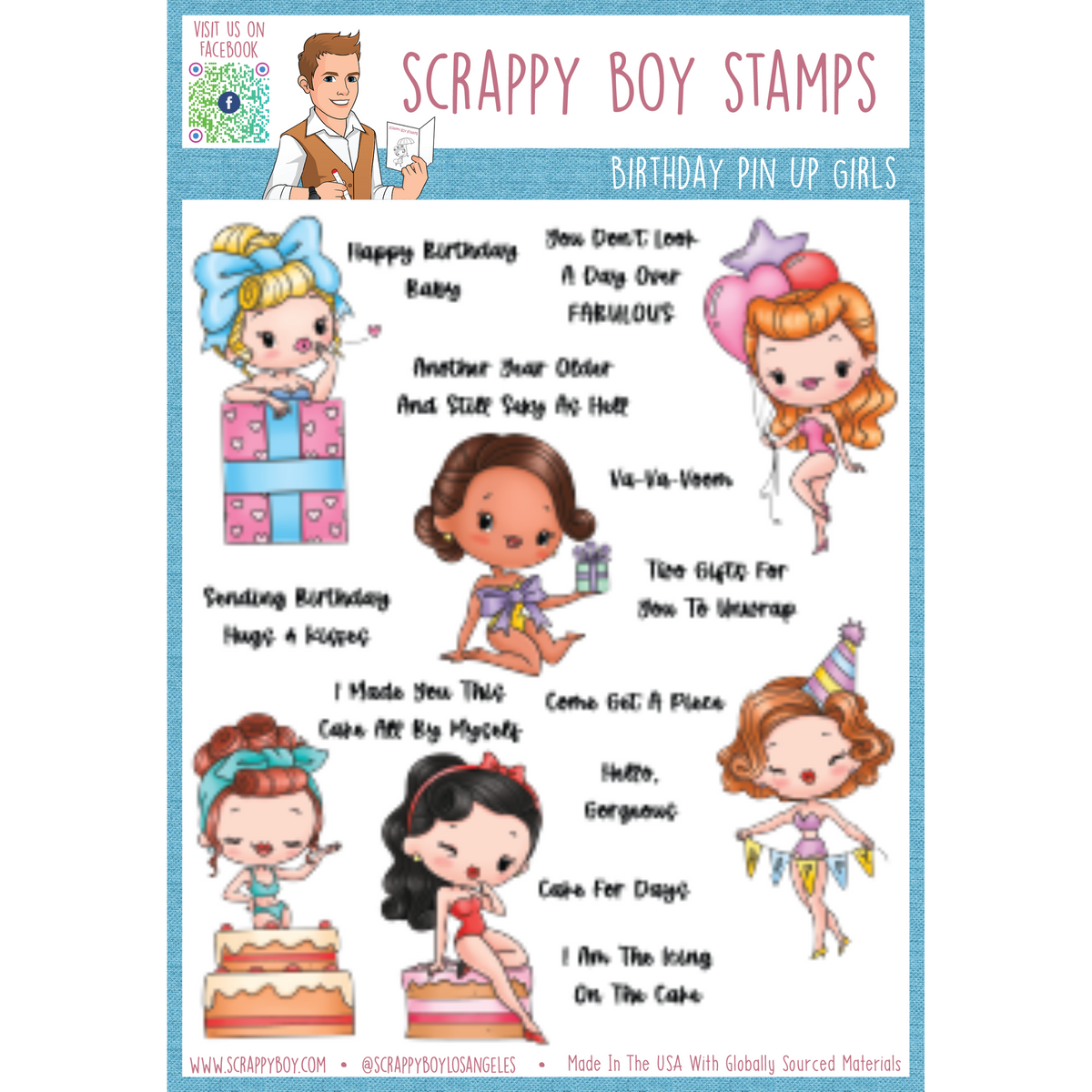 Birthday Pin Up Girls - 6x8 Stamp Set - Scrappy Boy Stamps