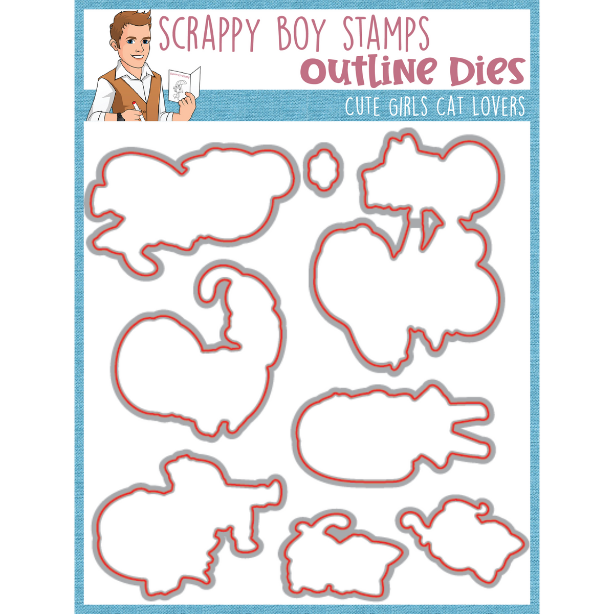 Outline Dies - Cute Girls Cat Lovers - Scrappy Boy Stamps