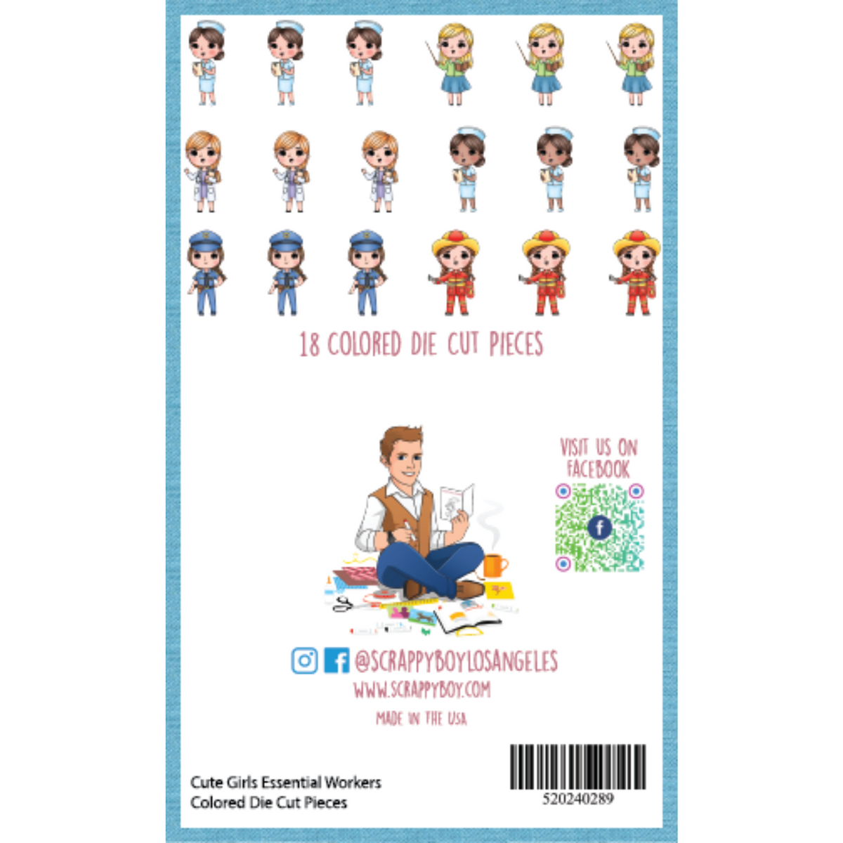Cute Girls Essential Workers - Colored Die Cut Pieces - Scrappy Boy Stamps