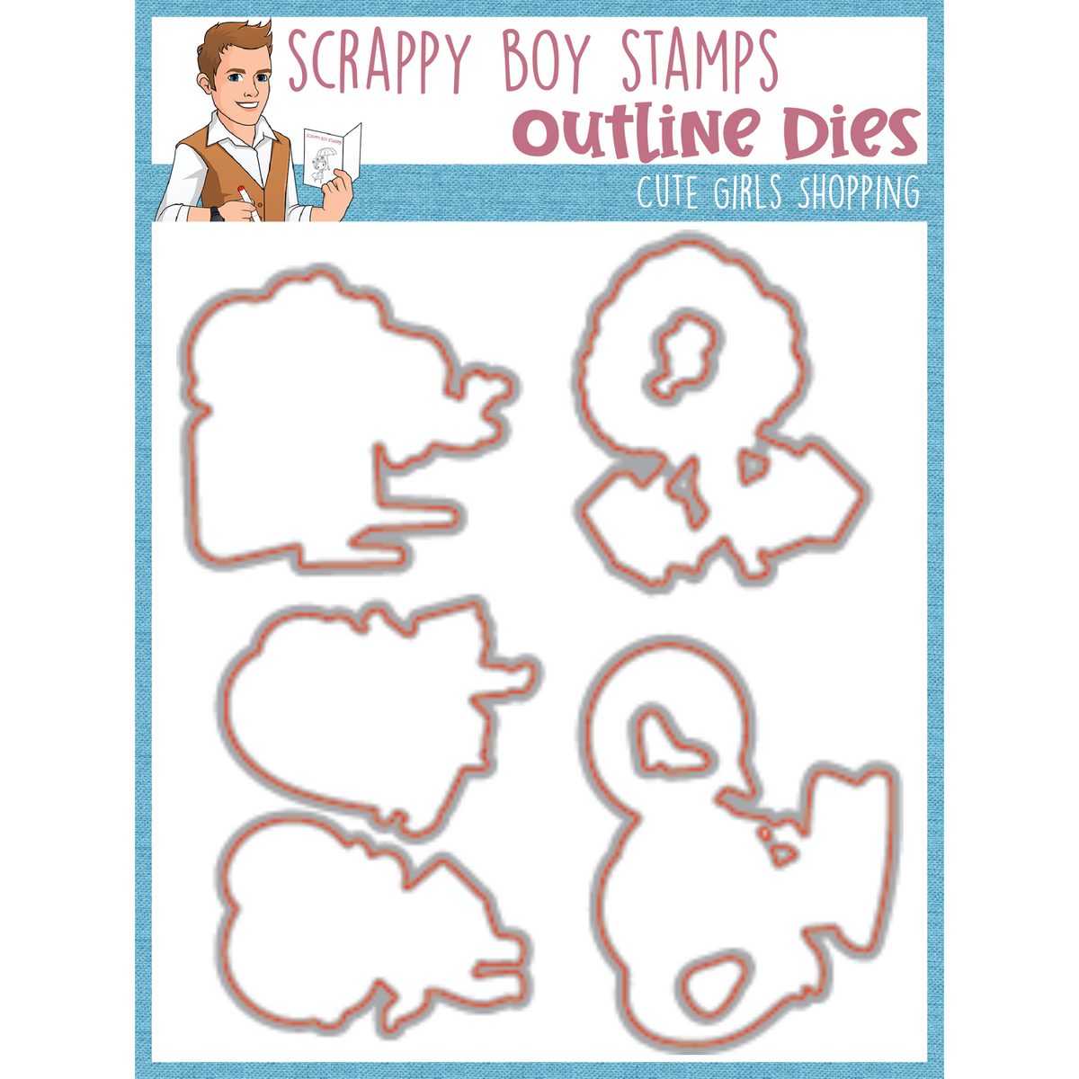 Bundle - Cute Girls Shopping Stamp & Outline Dies - Scrappy Boy Stamps