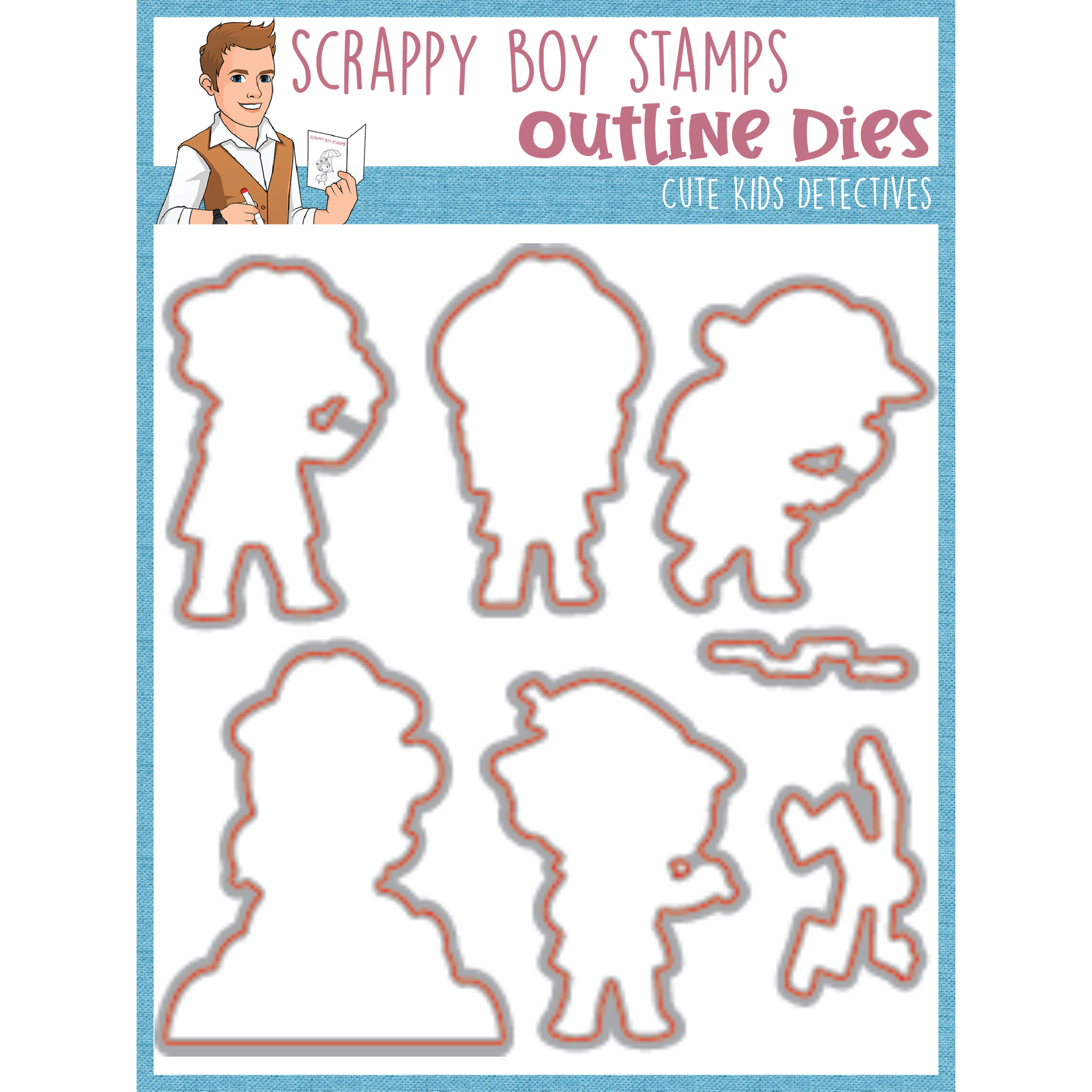 Outline Dies - Cute Kids Detectives - Scrappy Boy Stamps