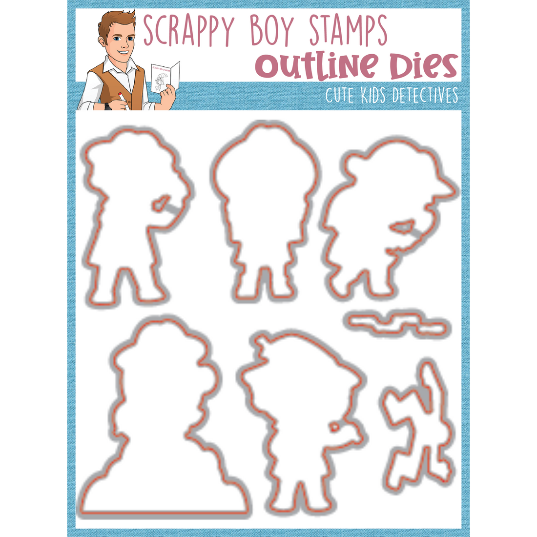 Bundle - Cute Kids Detectives Stamp & Outline Dies - Scrappy Boy Stamps