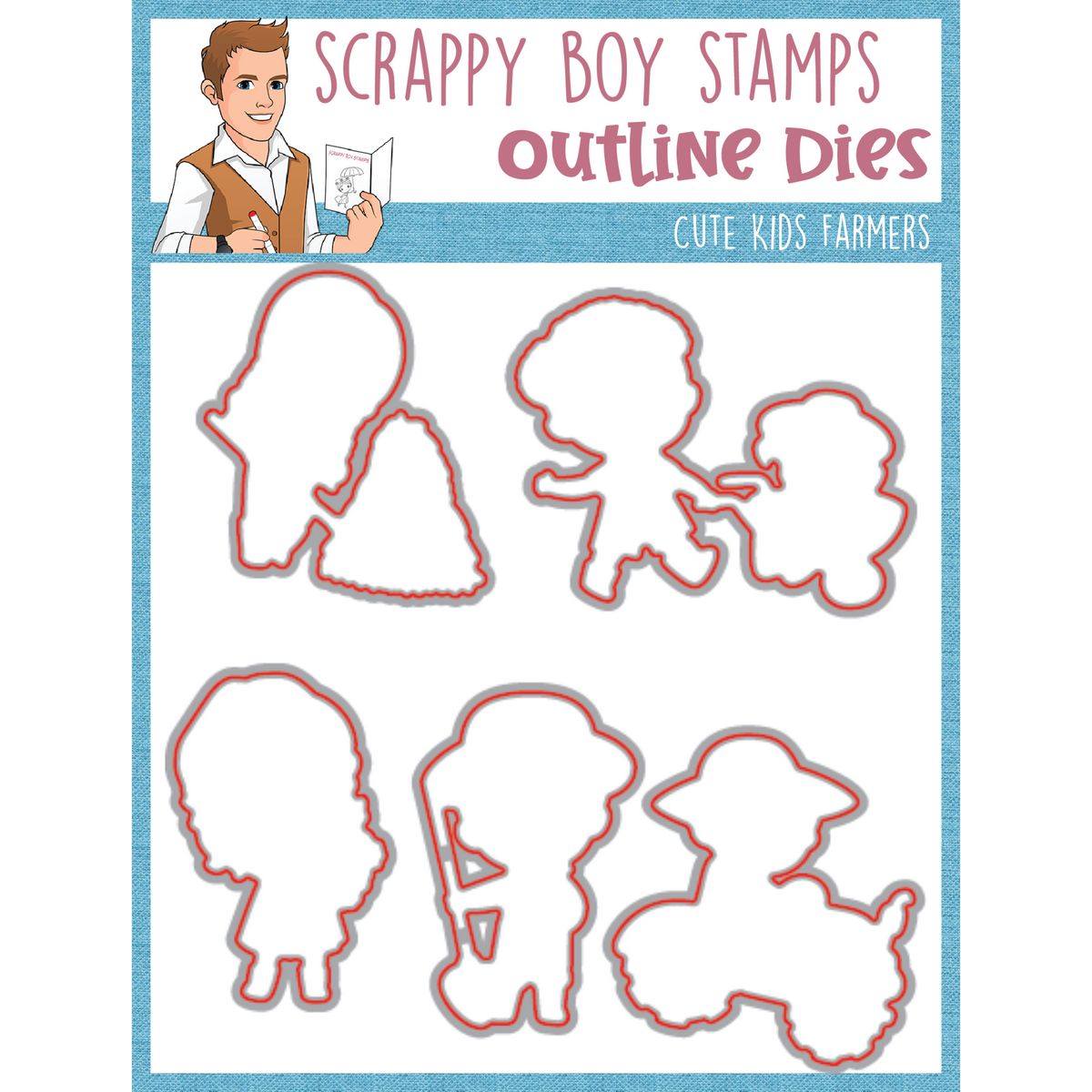 Bundle - Cute Kids Farmers Stamp & Outline Dies - Scrappy Boy Stamps
