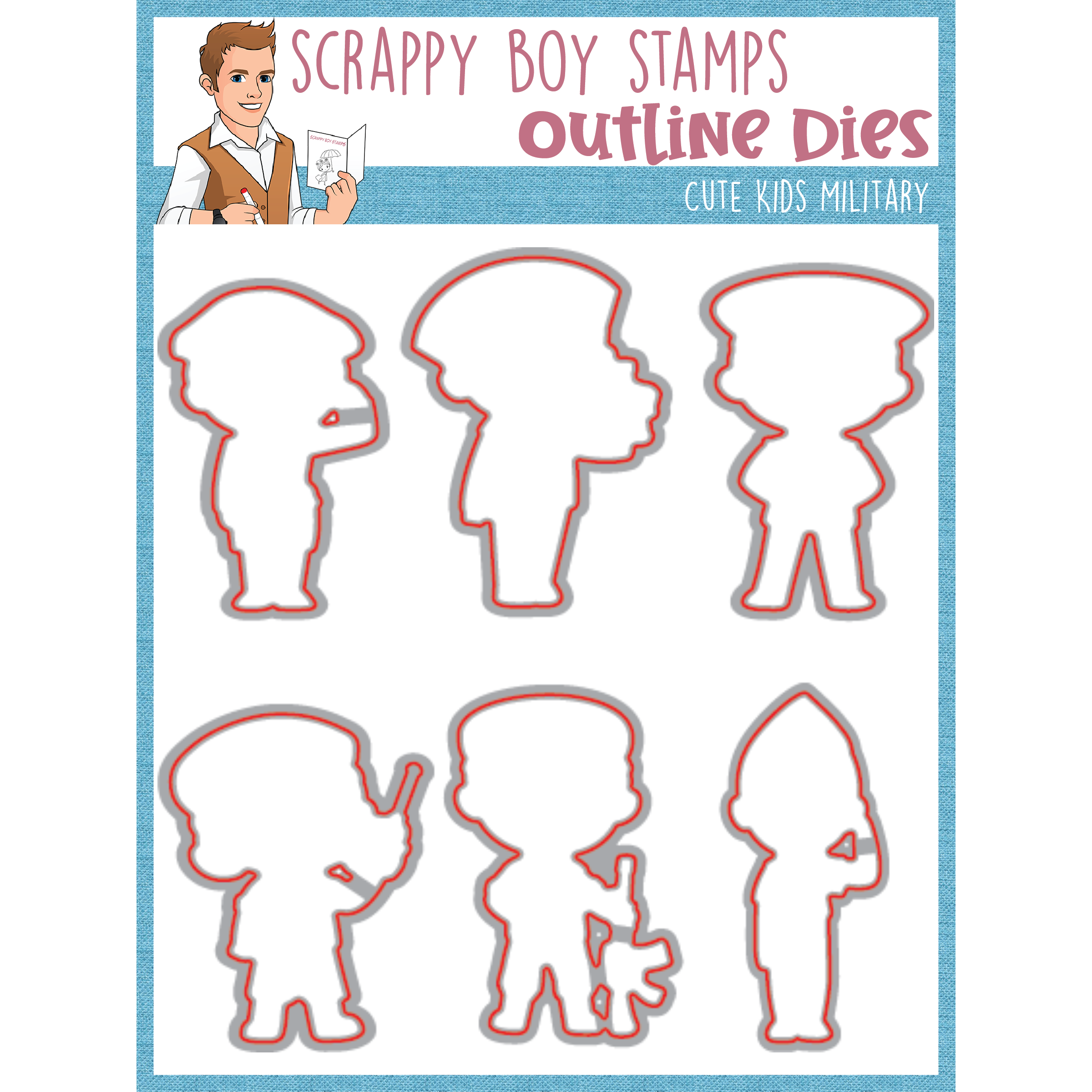 Outline Dies - Cute Kids Military - Scrappy Boy Stamps