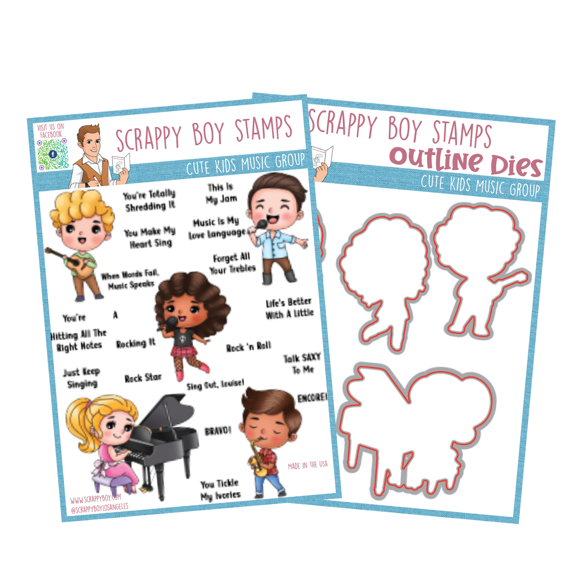Bundle - Cute Kids Music Group Stamp & Outline Dies - Scrappy Boy Stamps