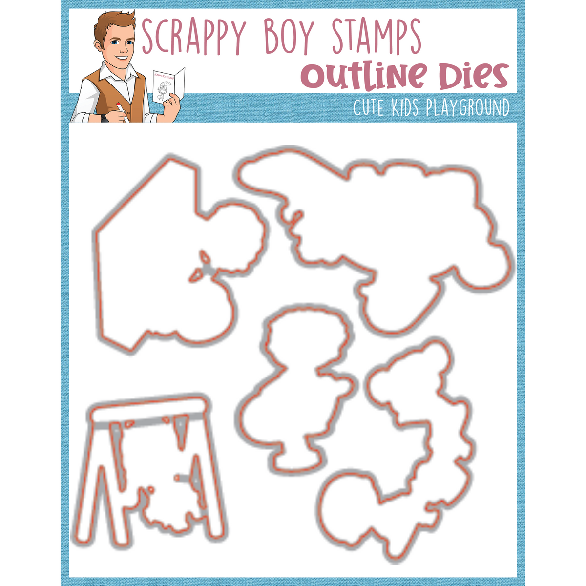 Bundle - Cute Kids Playground Stamp & Outline Dies - Scrappy Boy Stamps