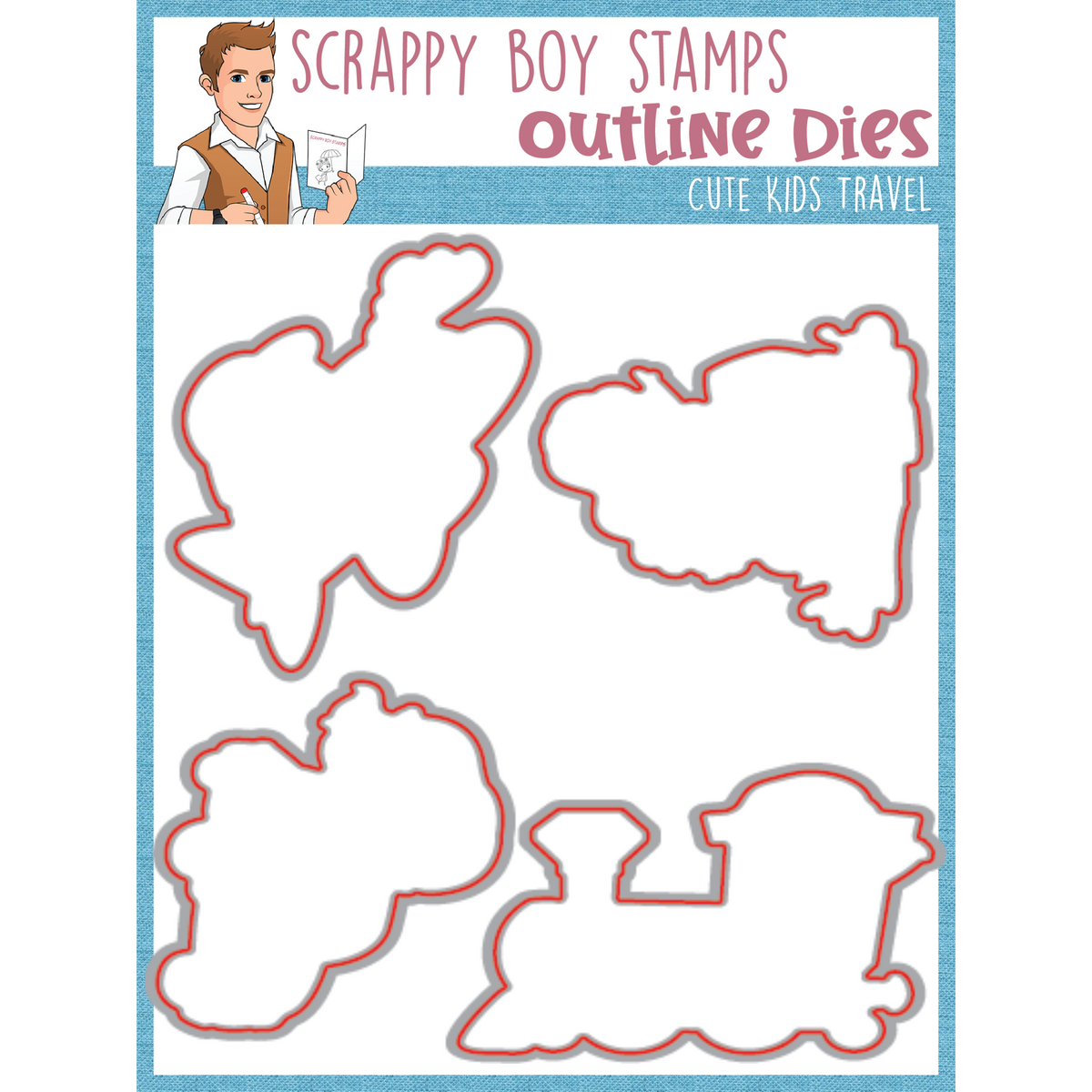 Bundle - Cute Kids Travel Stamp & Outline Dies - Scrappy Boy Stamps
