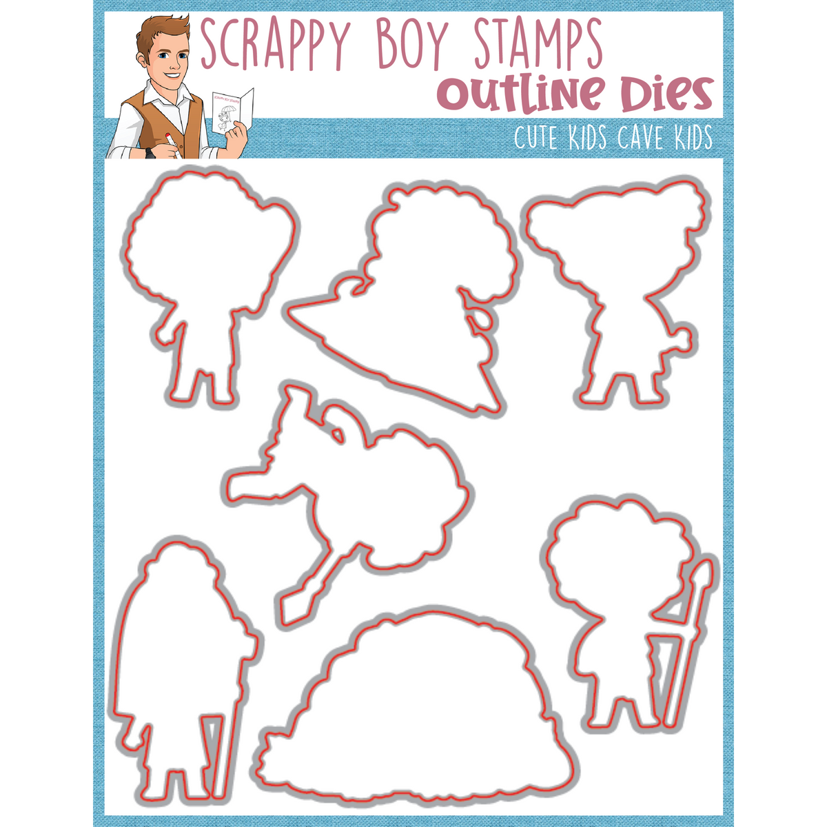Outline Dies - Cute Kids Cave Kids - Scrappy Boy Stamps