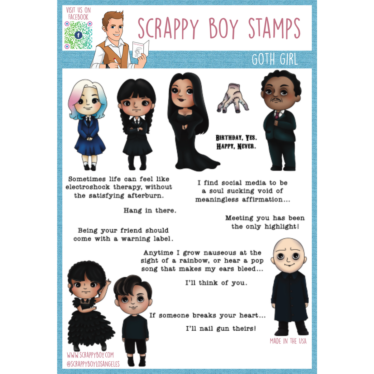 Goth Girl - 6x8 Stamp Set - Scrappy Boy Stamps