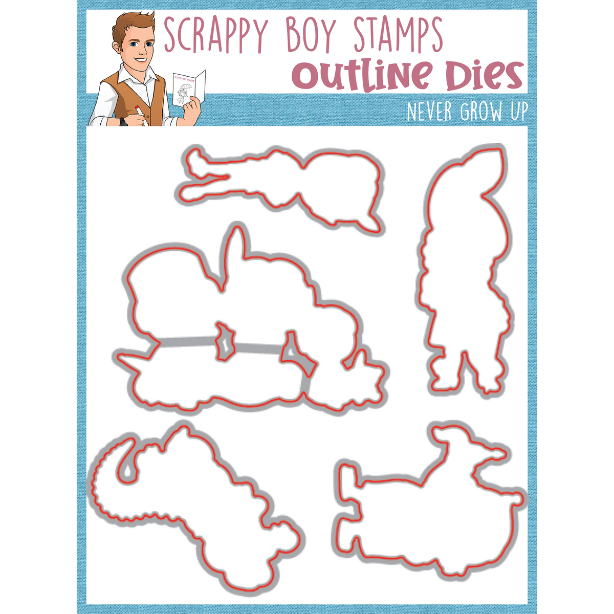 Bundle - Never Grow Up Stamp & Outline Dies - Scrappy Boy Stamps