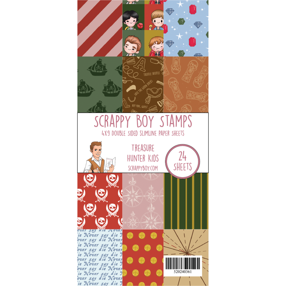 Treasure Hunter Kids 4x9 Paper Pack - Scrappy Boy Stamps