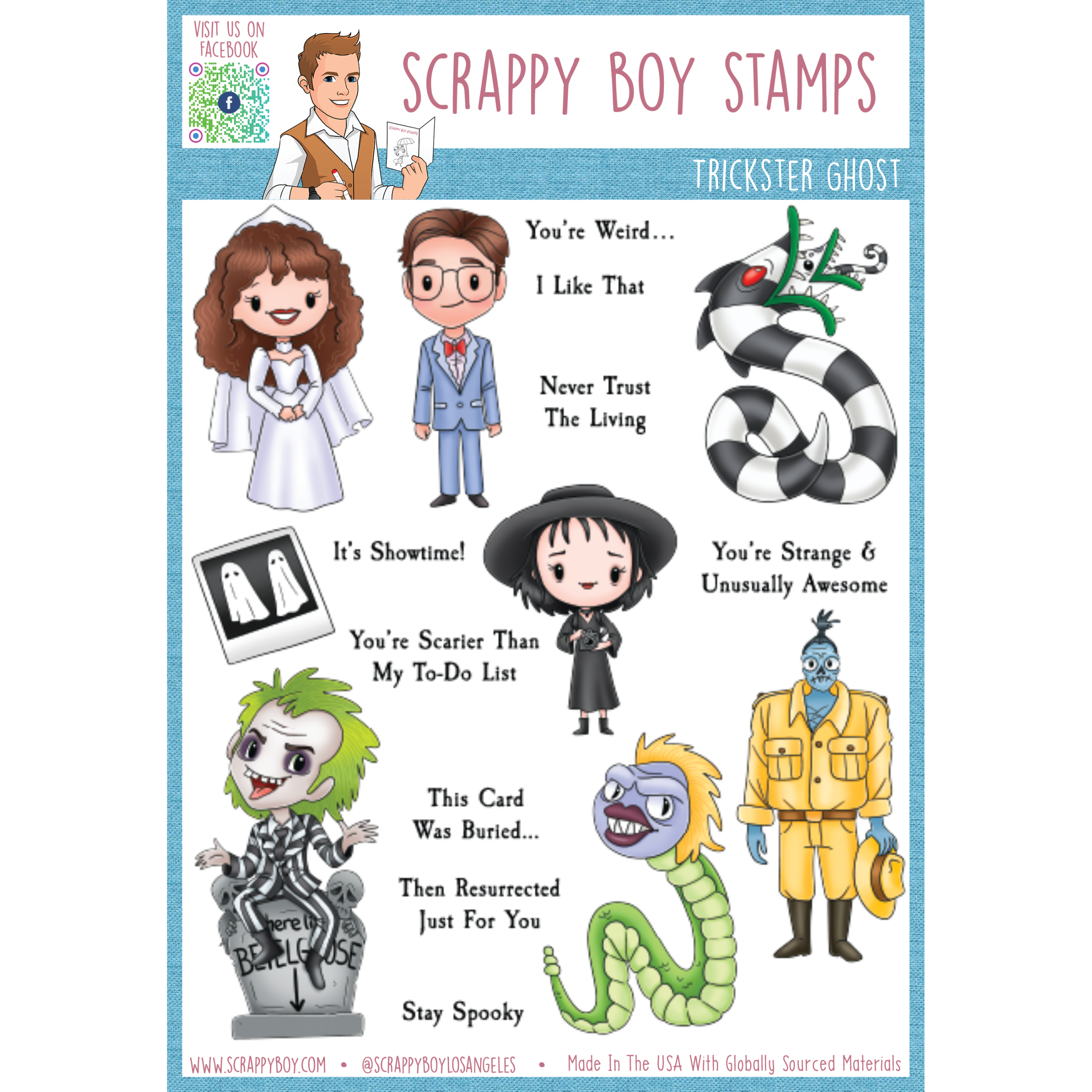 Trickster Ghost - 6x8 Stamp Set - Scrappy Boy Stamps