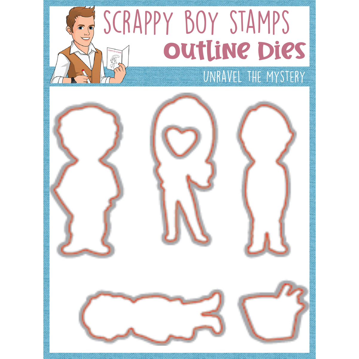 Bundle - Unravel The Mystery Stamp & Outline Dies - Scrappy Boy Stamps