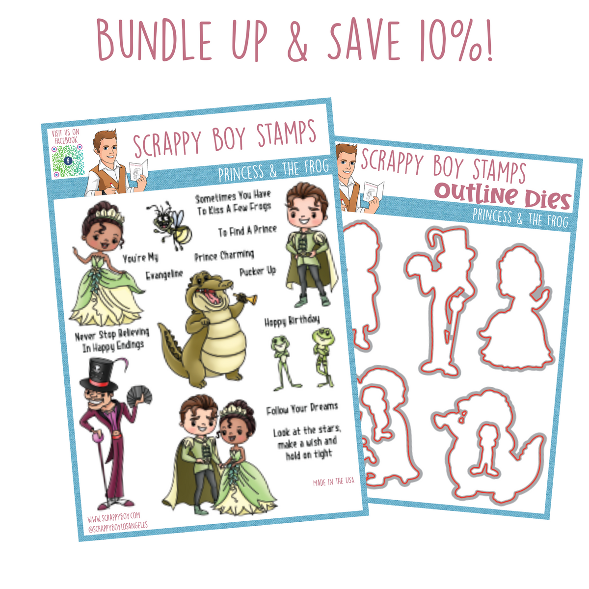 Bundle - Princess & the Frog Stamp & Outline Dies - Scrappy Boy Stamps