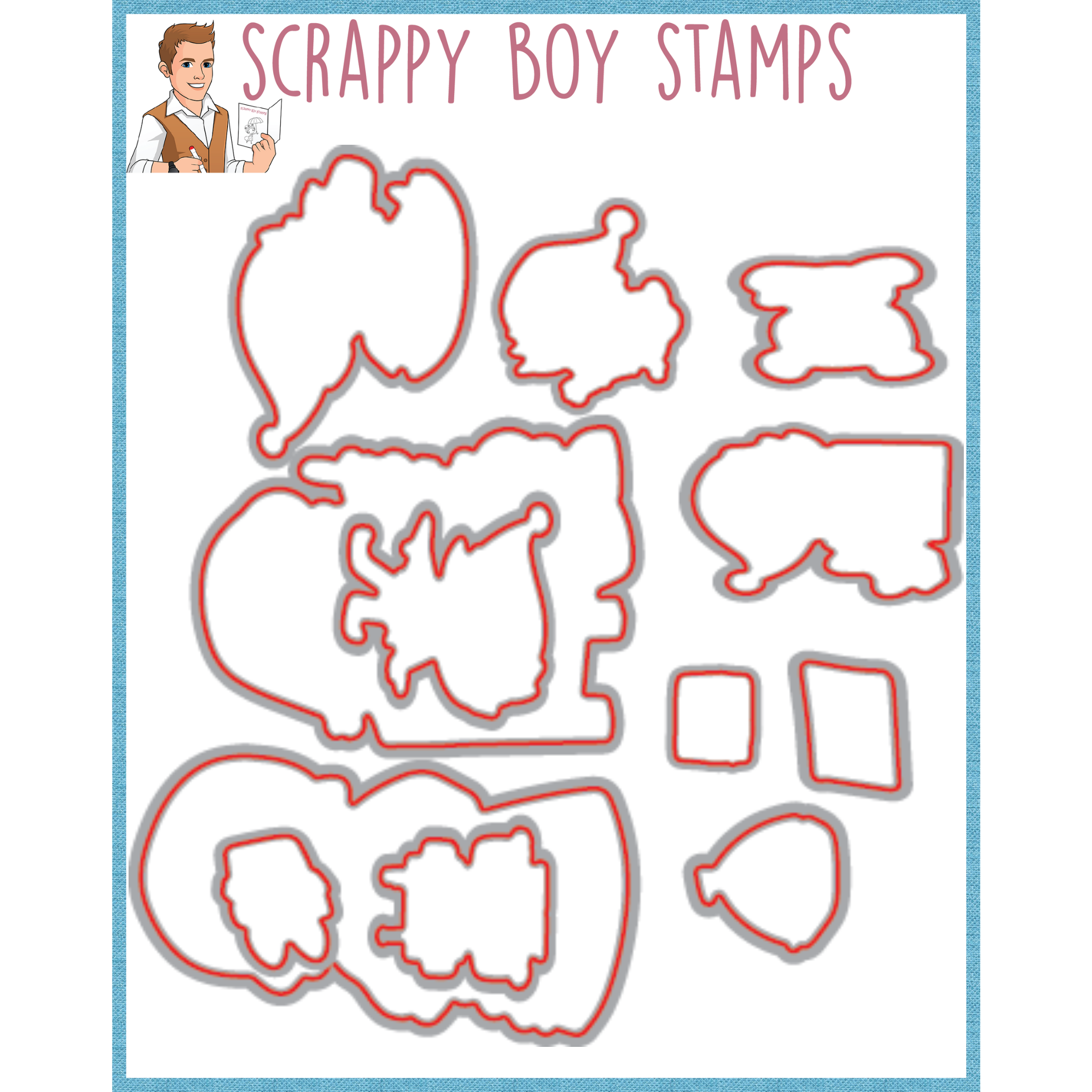 Bundle - Santa's Workshop Stamp & Outline Dies - Scrappy Boy Stamps